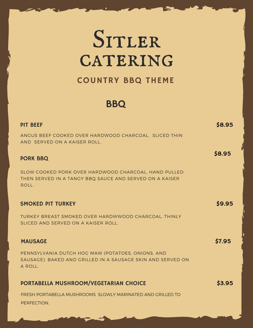 Country BBQ Menu – Sitler's Catering & the Kilted Griller